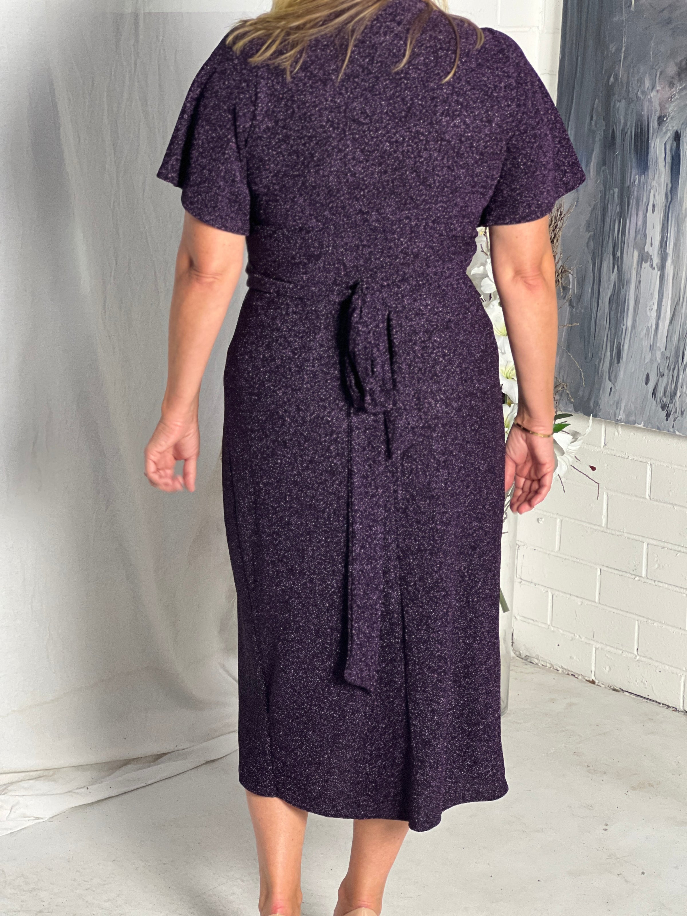 Barbara Purple Glitter Wrap Dress – Dressxox