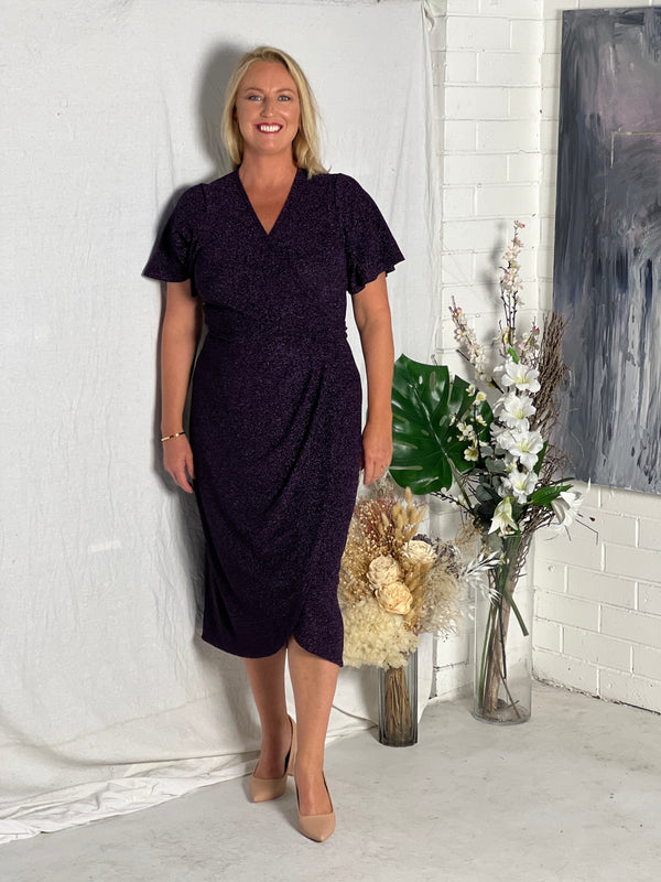 Barbara Purple Glitter Wrap Dress – Dressxox