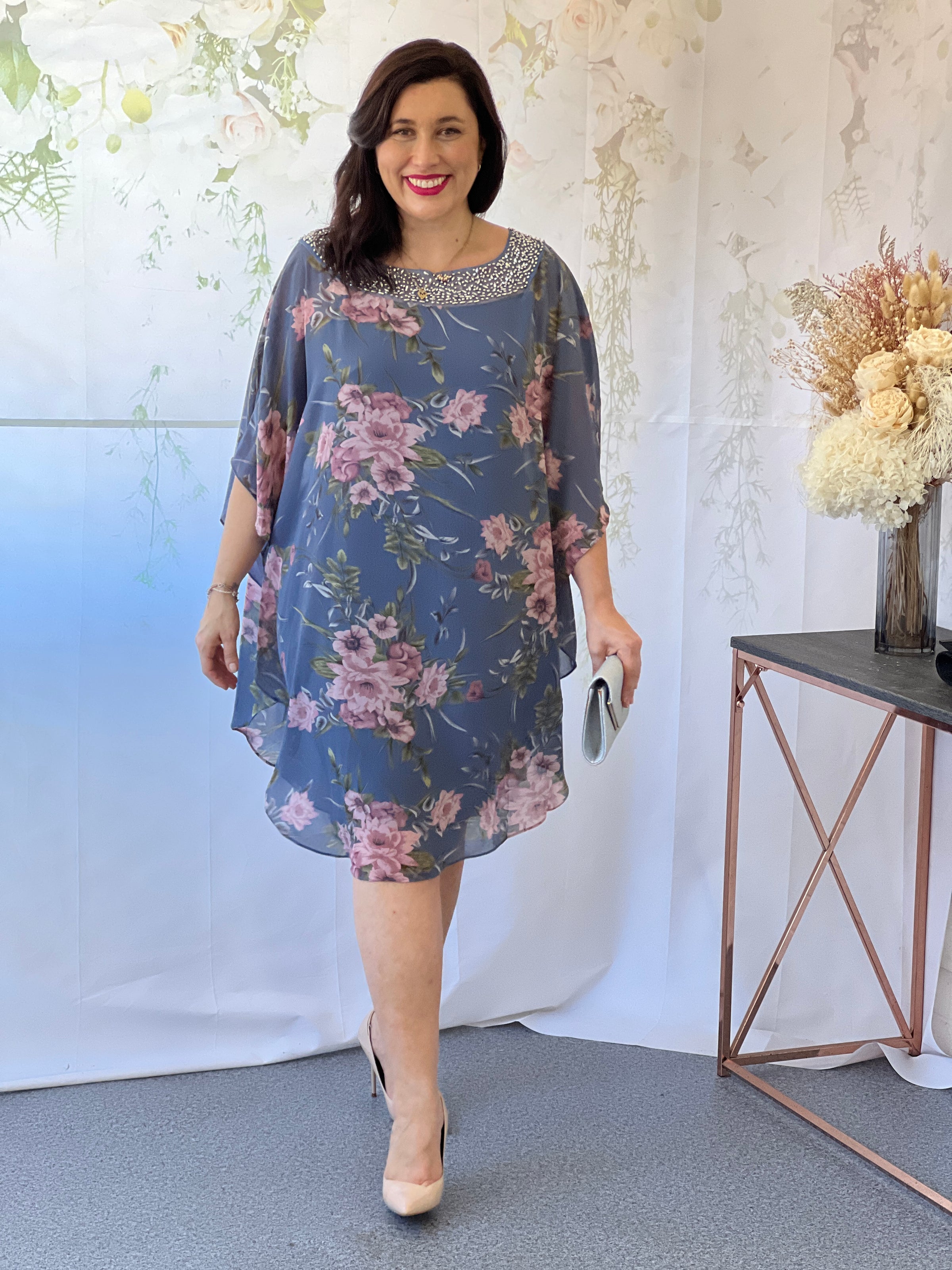 Elias Slate Floral Evening Dress – Dressxox