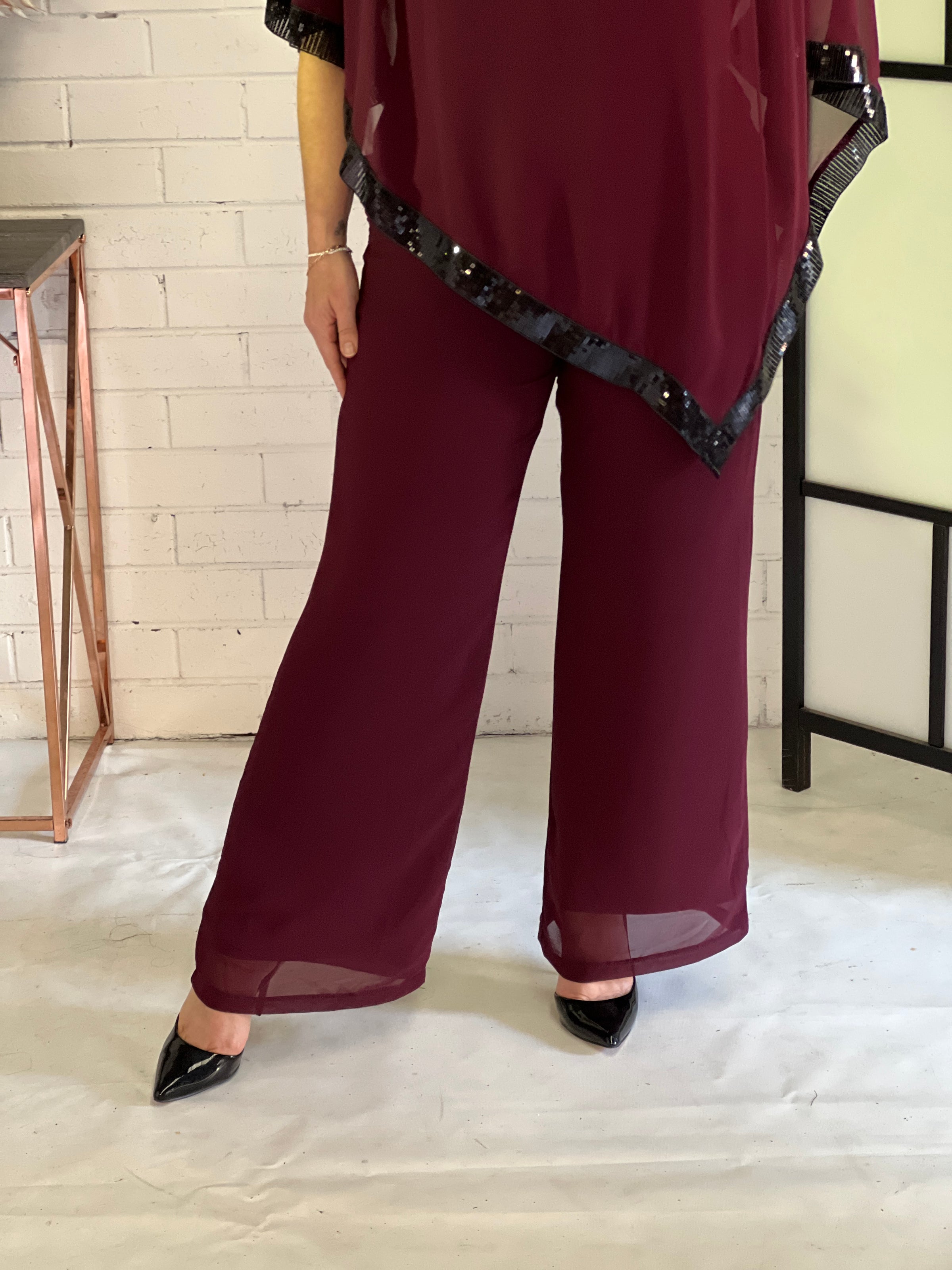 Faith Burgundy Chiffon Pants – Dressxox