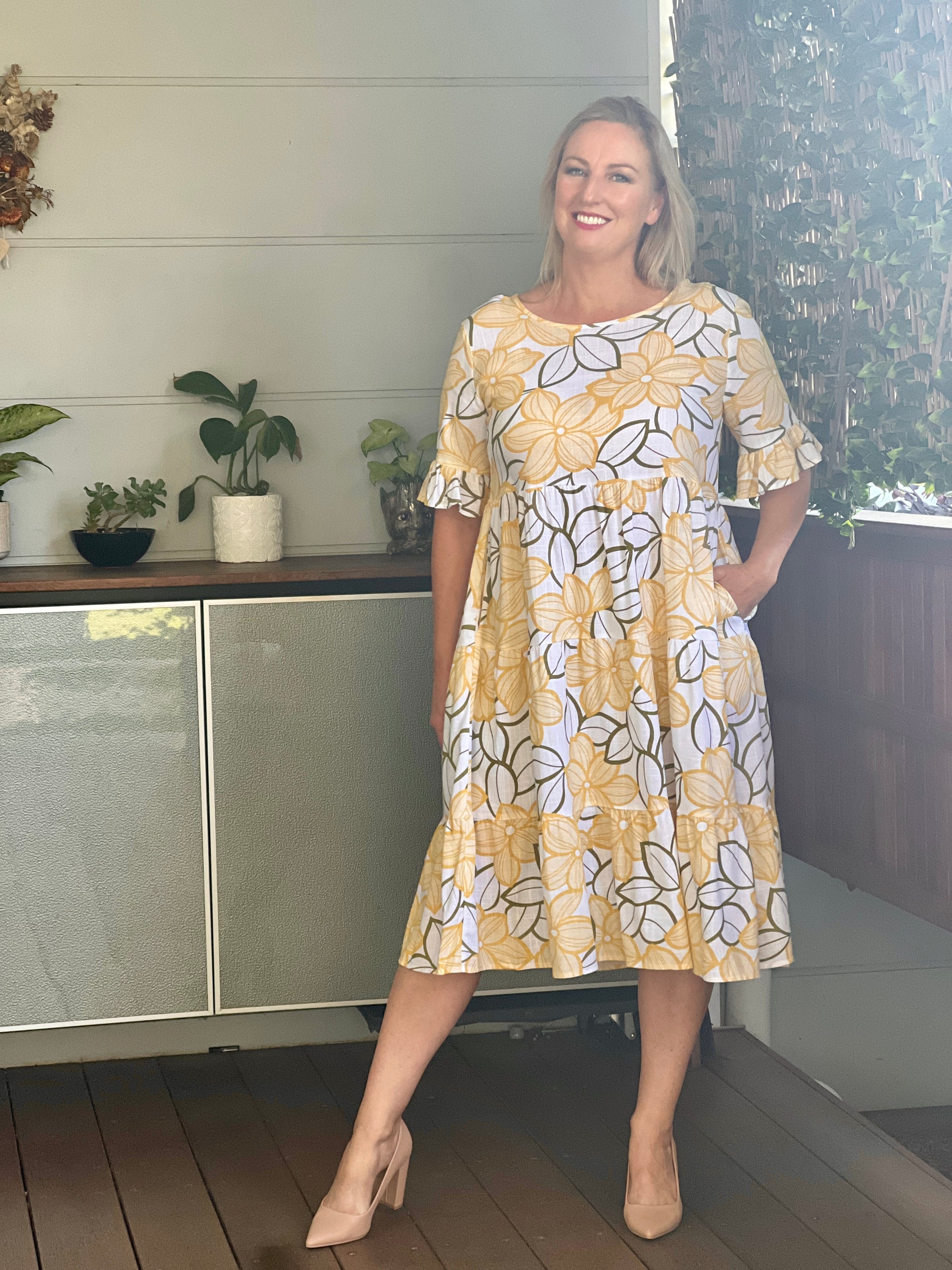 Kane Yellow Floral Linen Dress – Dressxox