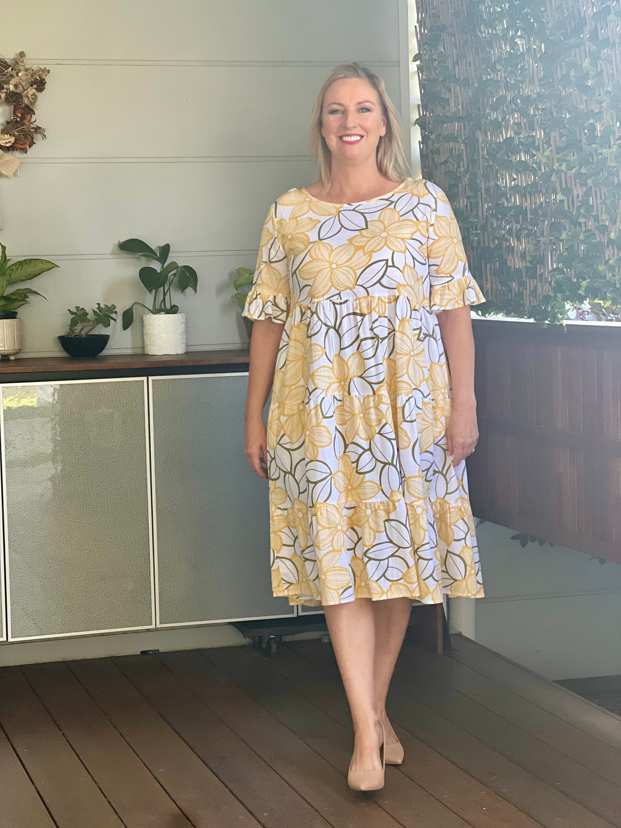 Kane Yellow Floral Linen Dress – Dressxox