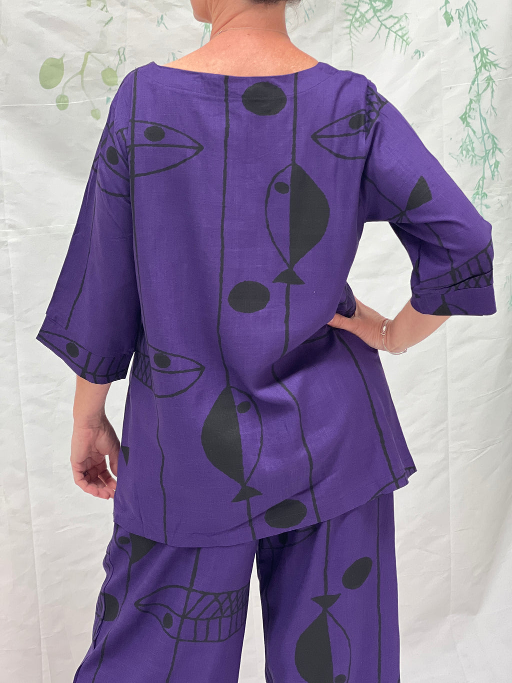 Karla Fishbone Purple Linen Top – Dressxox