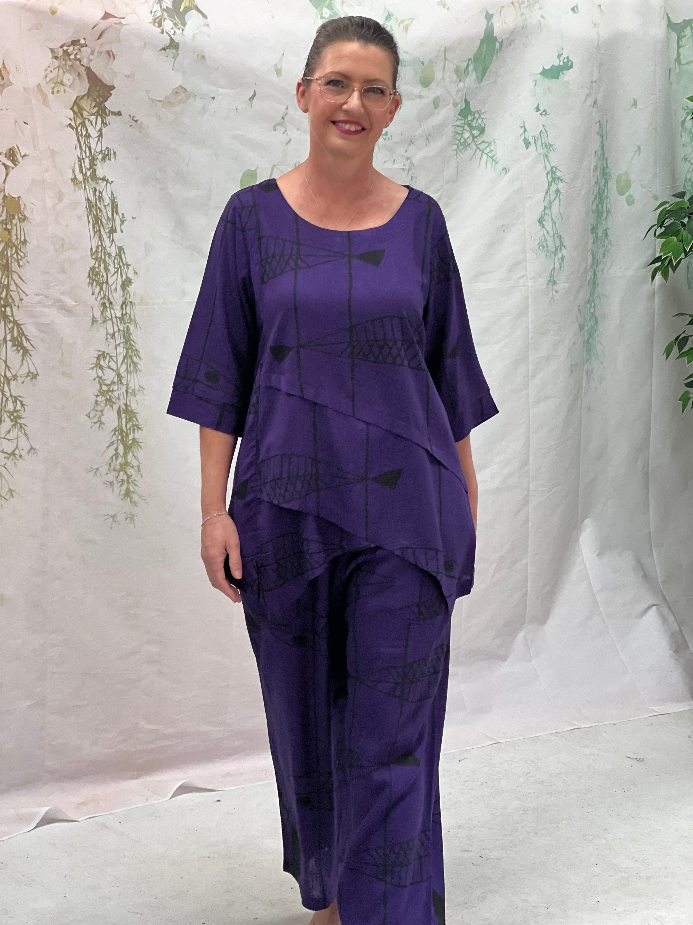 Karla Fishbone Purple Linen Top – Dressxox
