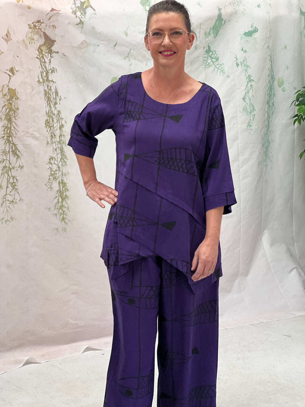 Karla Fishbone Purple Linen Top – Dressxox