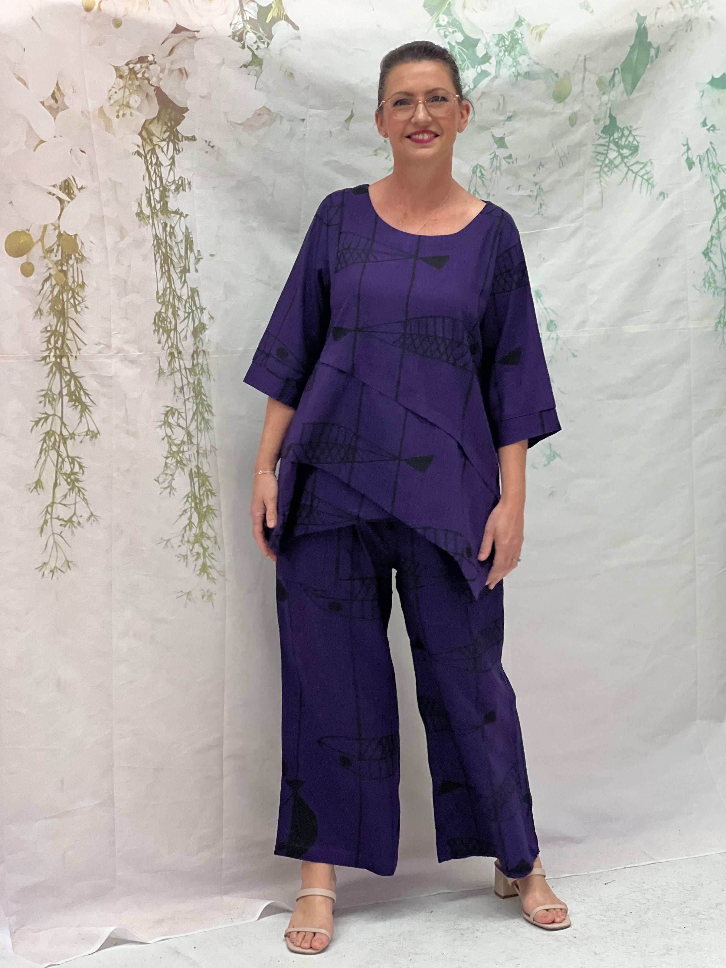 Karla Fishbone Purple Linen Top – Dressxox