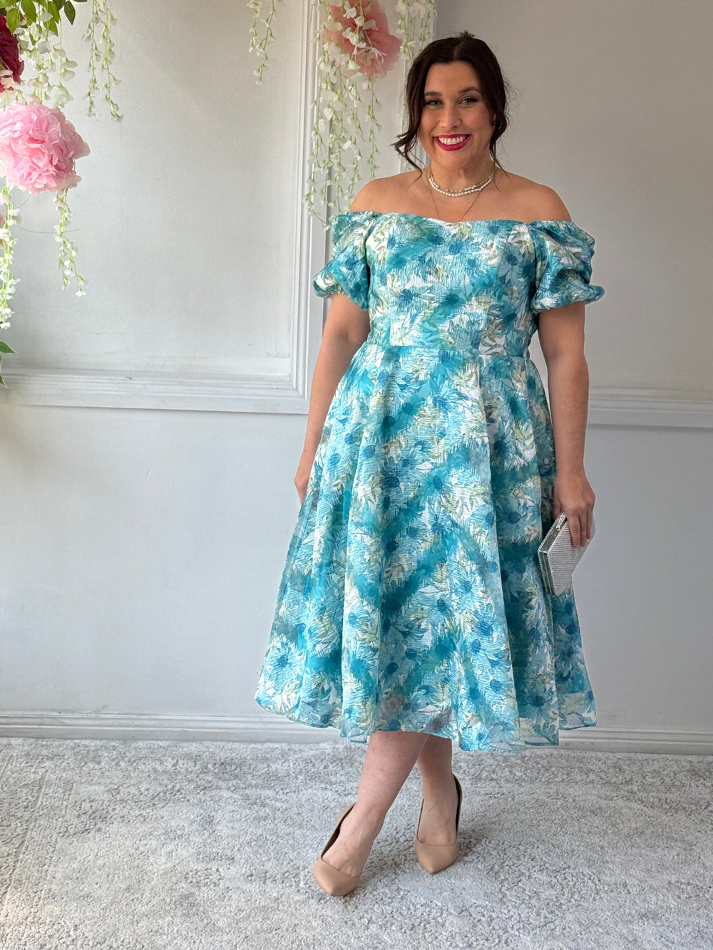 Mercy Aqua Floral Organza Dress – Dressxox