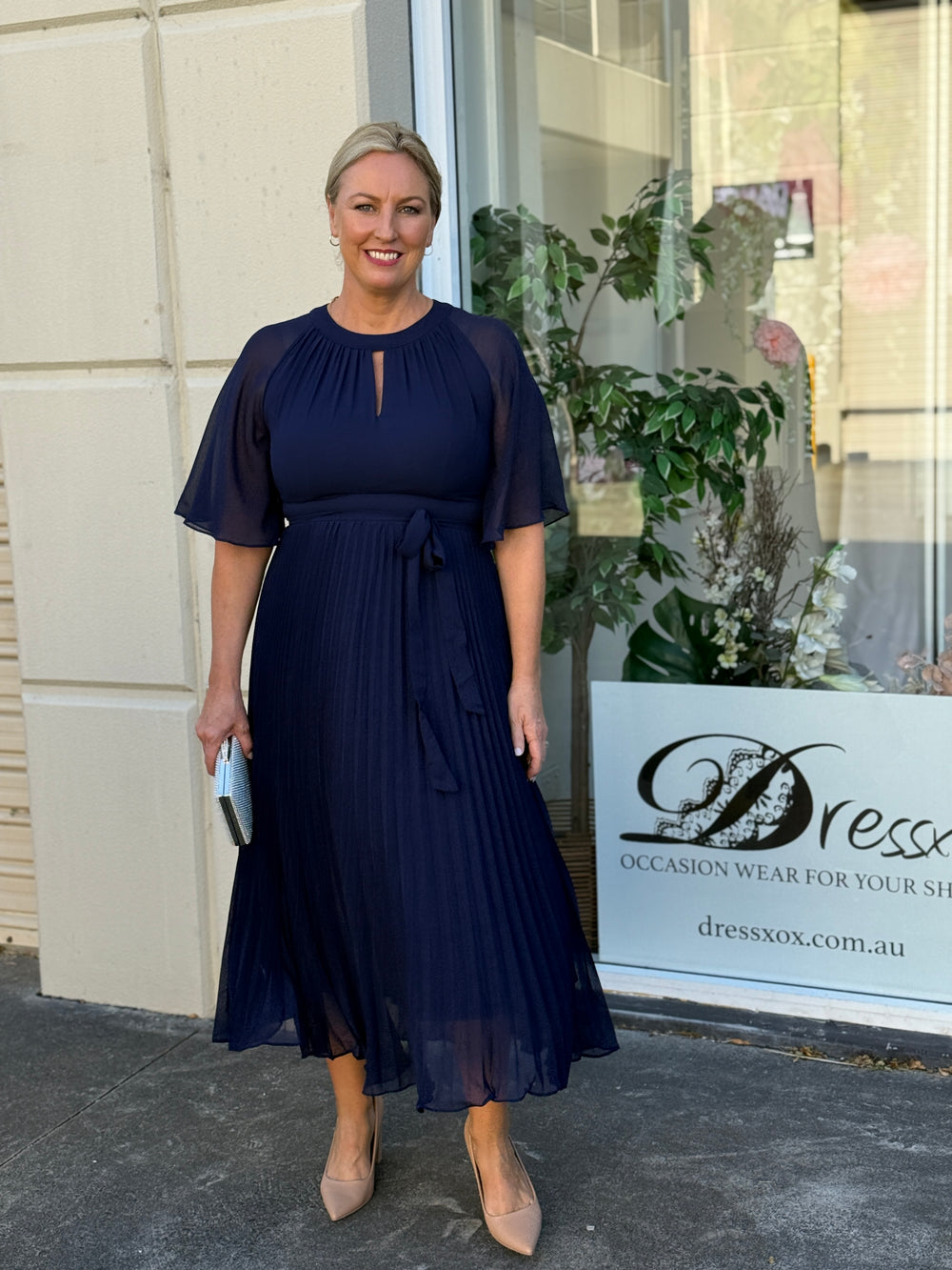 Udella Navy Pleated Dress – Dressxox