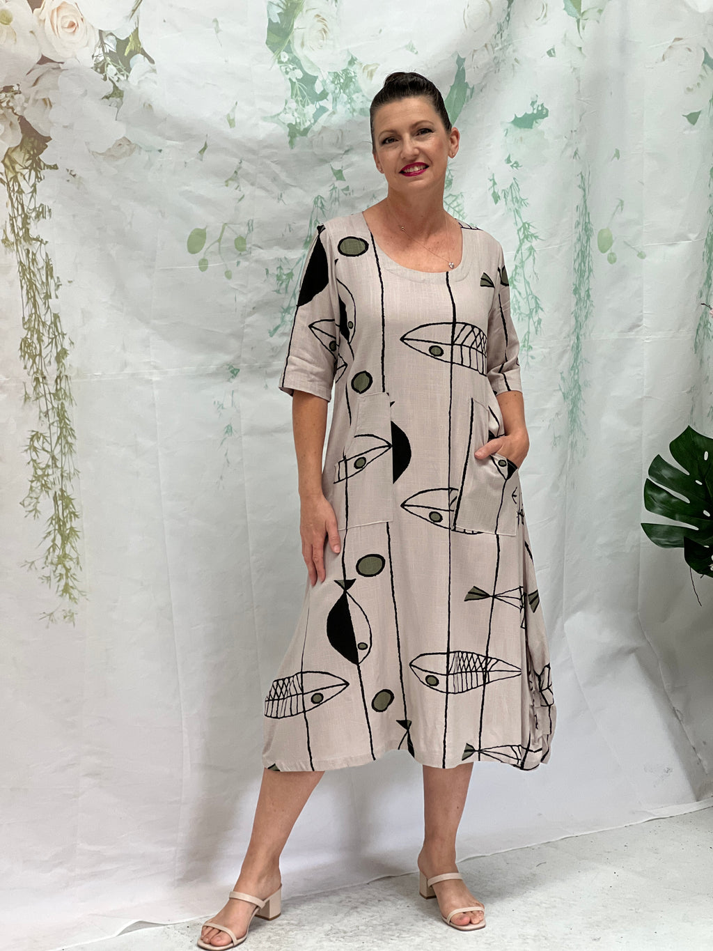 Wynn Fishbone Beige Linen Dress – Dressxox