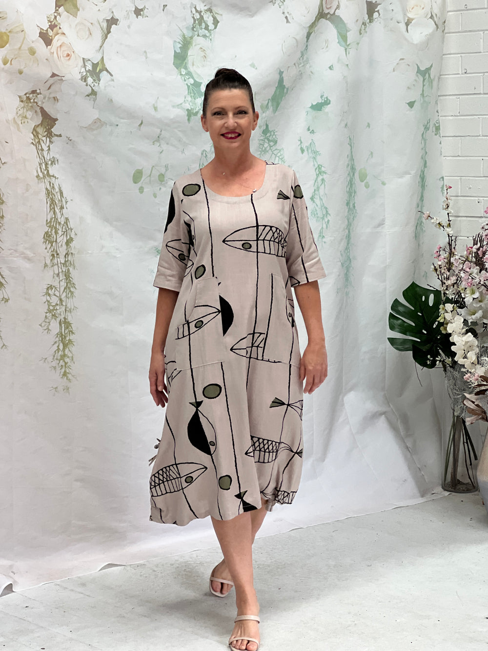 Wynn Fishbone Beige Linen Dress – Dressxox