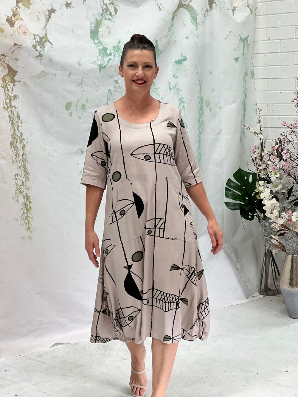 Wynn Fishbone Beige Linen Dress – Dressxox