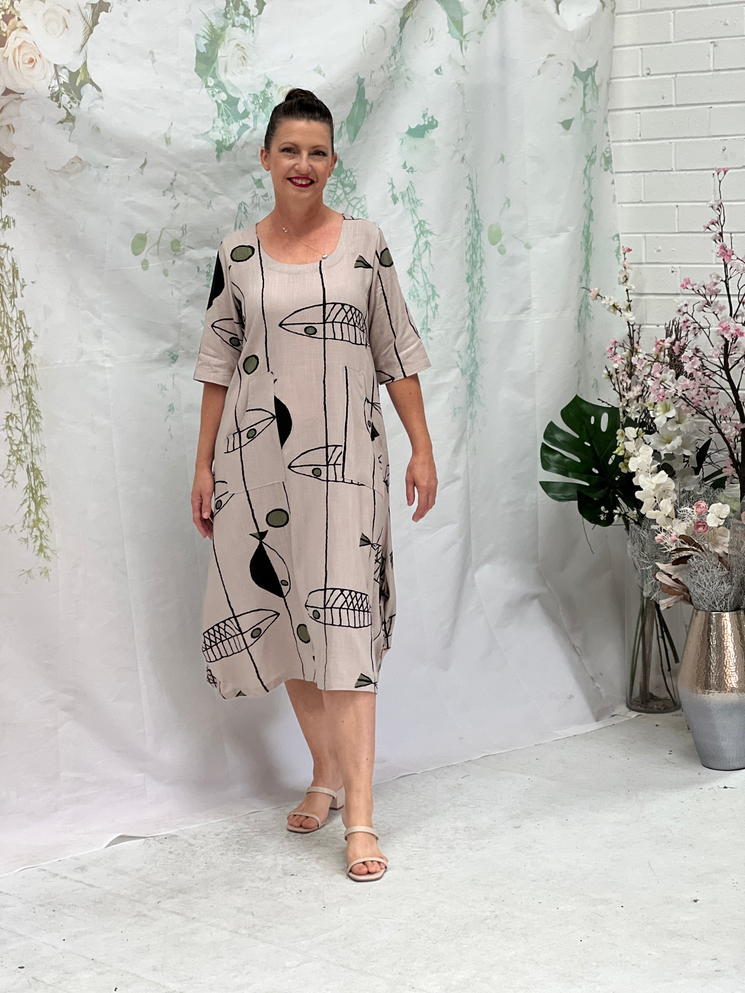 Wynn Fishbone Beige Linen Dress – Dressxox