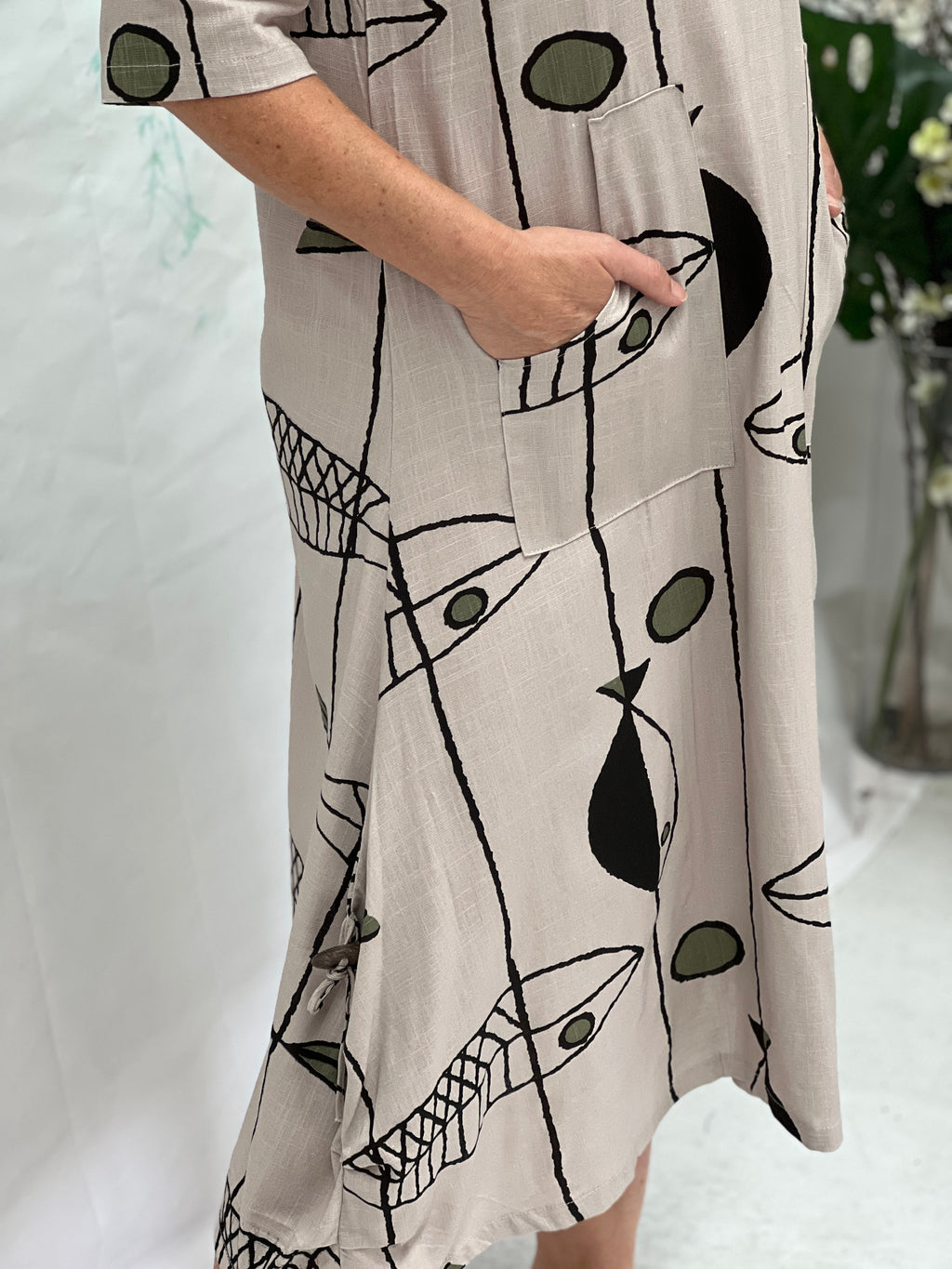 Wynn Fishbone Beige Linen Dress – Dressxox