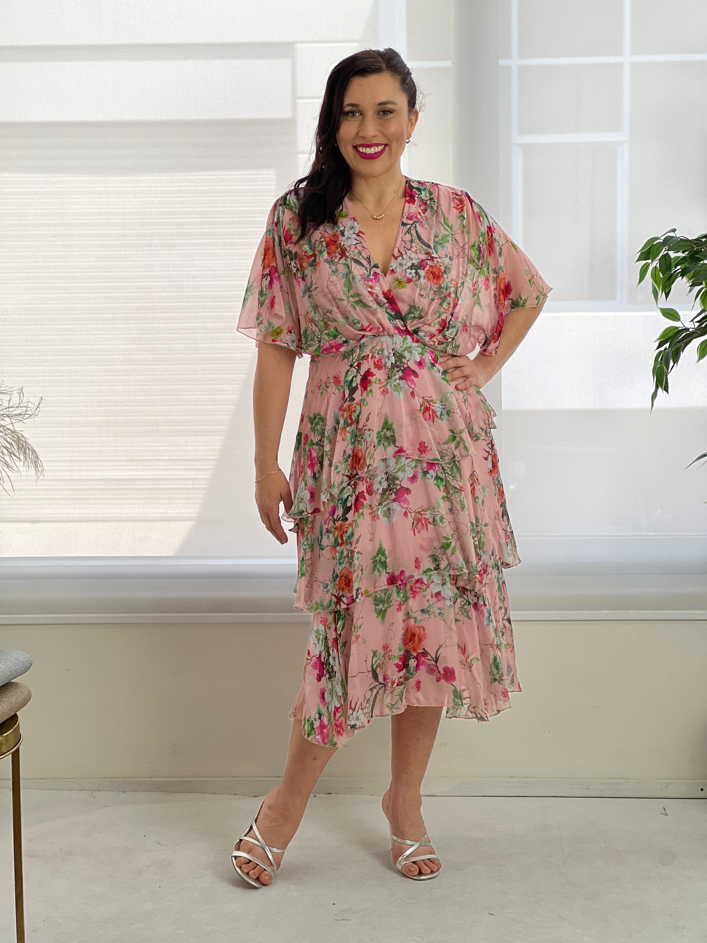 Clara Pink Floral Silk Dress – Dressxox