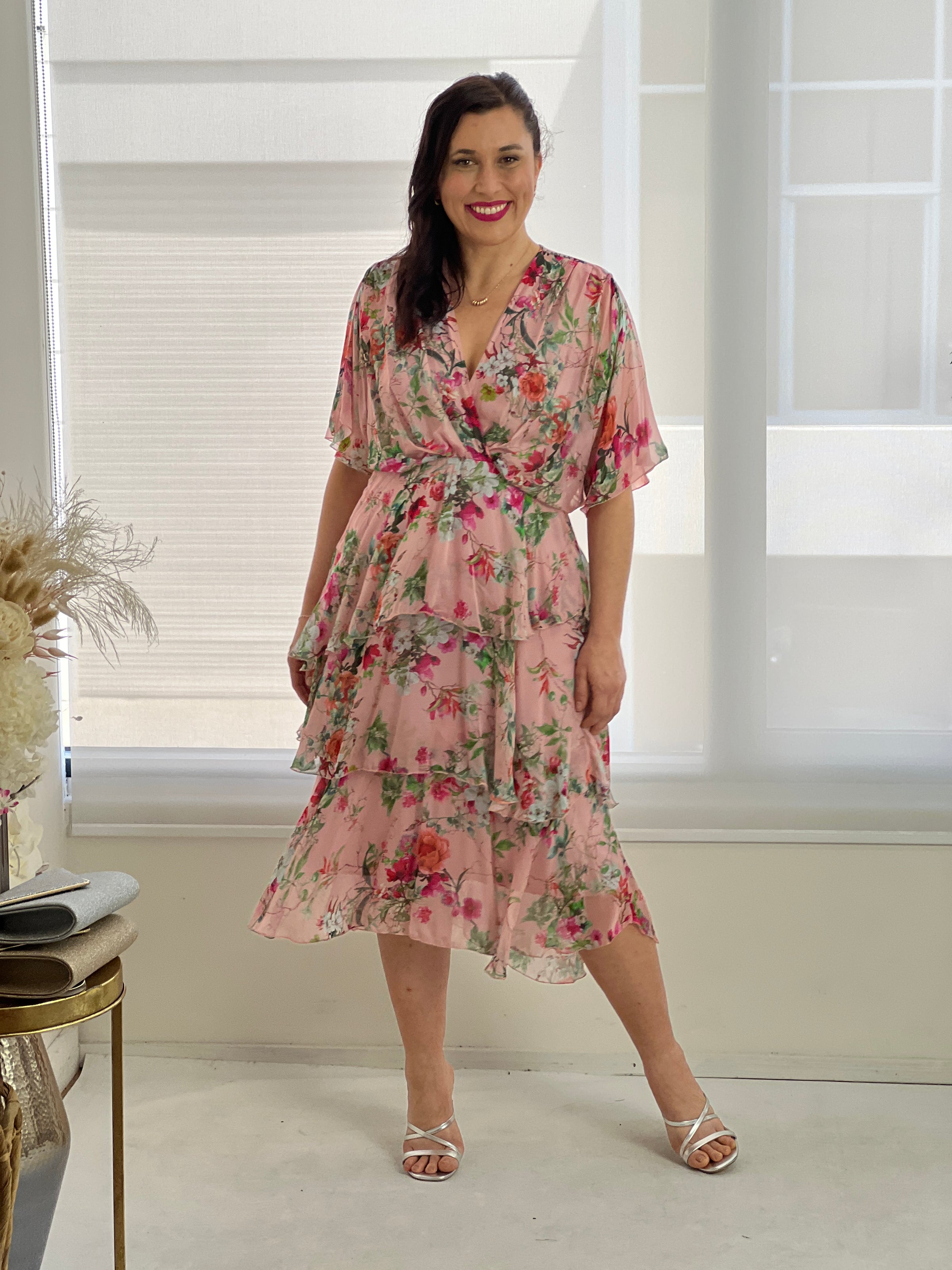 Clara Pink Floral Silk Dress – Dressxox