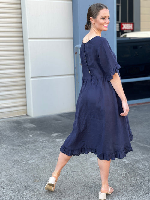 Quade Navy Linen Dress – Dressxox
