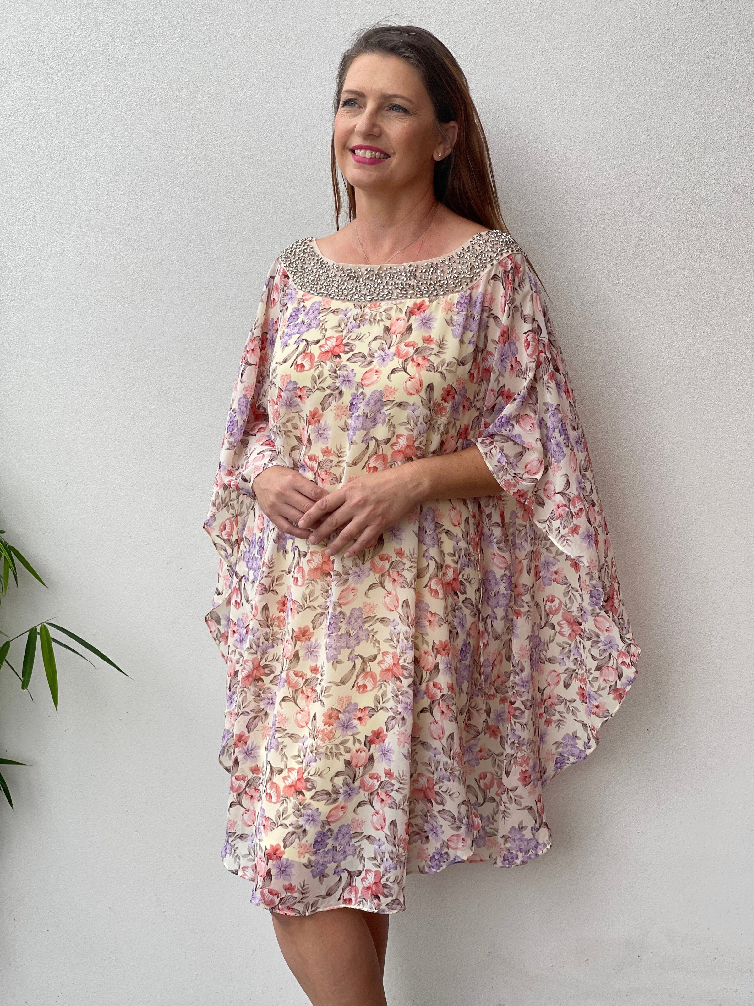 Elias Sand Floral Evening Dress – Dressxox